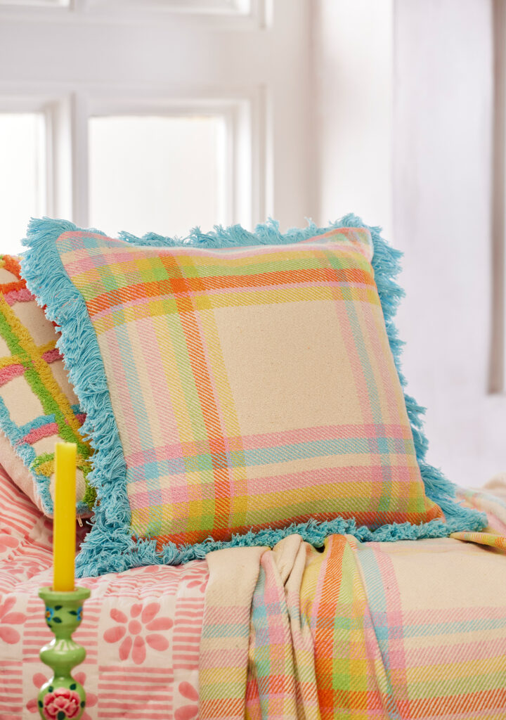 Fringed check cushion cover - Wildwood | Bude | Cornwall